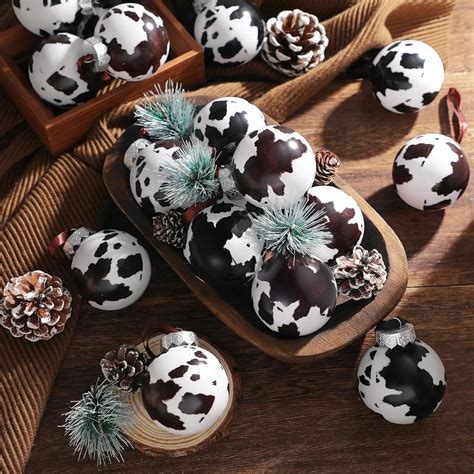 12pcs Western Christmas Ball Ornaments Plastic Cow Print