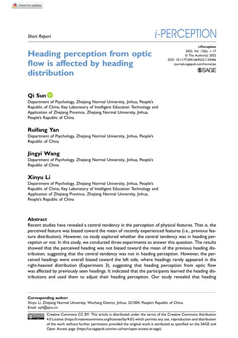 Pdf Heading Perception From Optic Flow Is Affected By Heading