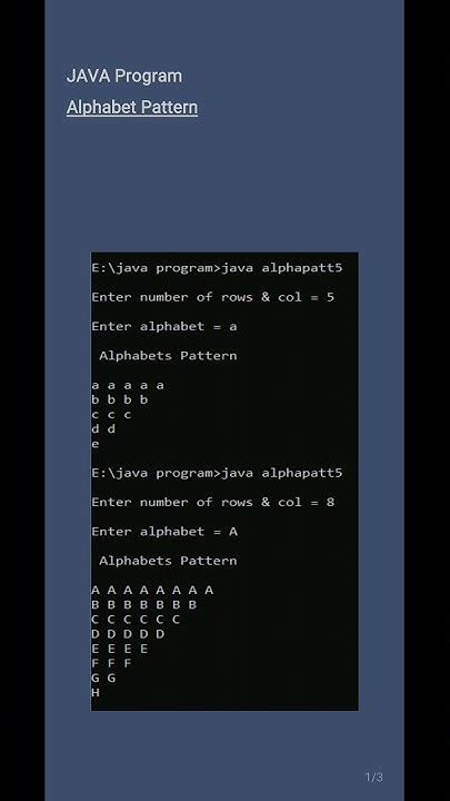 alphabet pattern in java part 6 shorts javapattern forloop