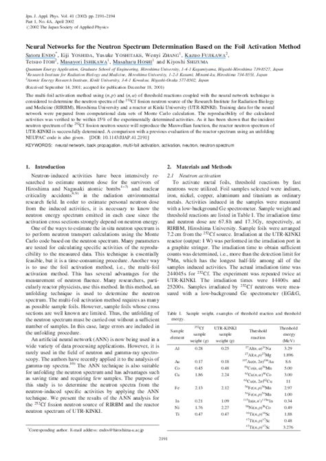 Pdf Neural Networks For The Neutron Spectrum Determination Based On The Foil Activation Method