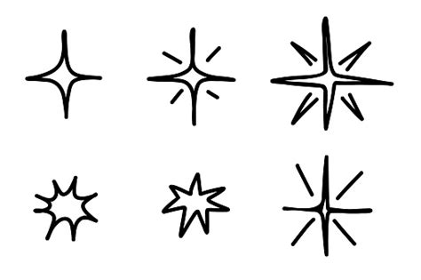 반짝이는 별이 설정됩니다 반짝이는 별은 상징을 낙서합니다 벡터 스파클 스타 아이콘입니다 밝은 불꽃 놀이 반짝이는 플래시 반짝이는