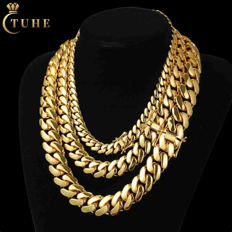 14k Gold Plated Cuban Link Chain Necklace Chunky From Silver