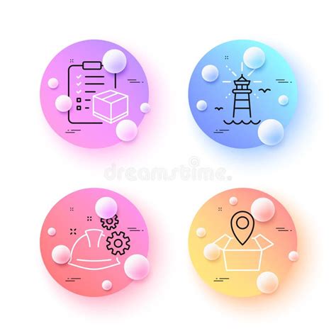 Package Location Lighthouse And Working Process Minimal Line Icons For Web Application