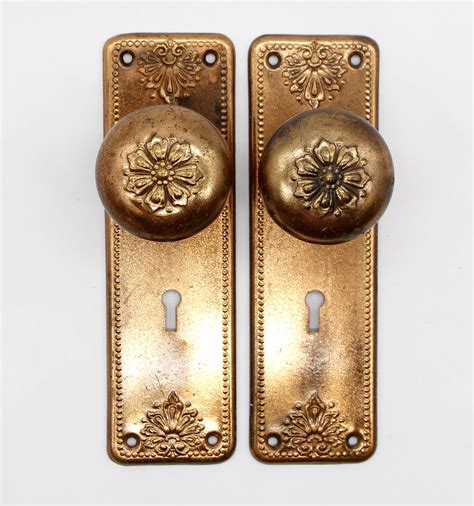 Antique Radial Floral Coppered Brass Passage Door Knob Set Olde Good