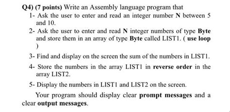 Solved Q4 7 Points Write An Assembly Language Program