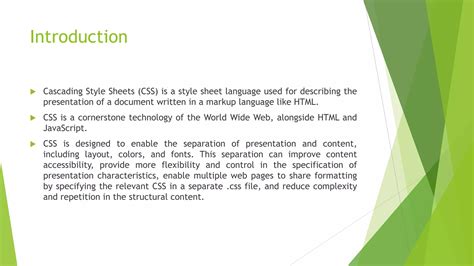 cascading style sheets css web technology pptx web design and