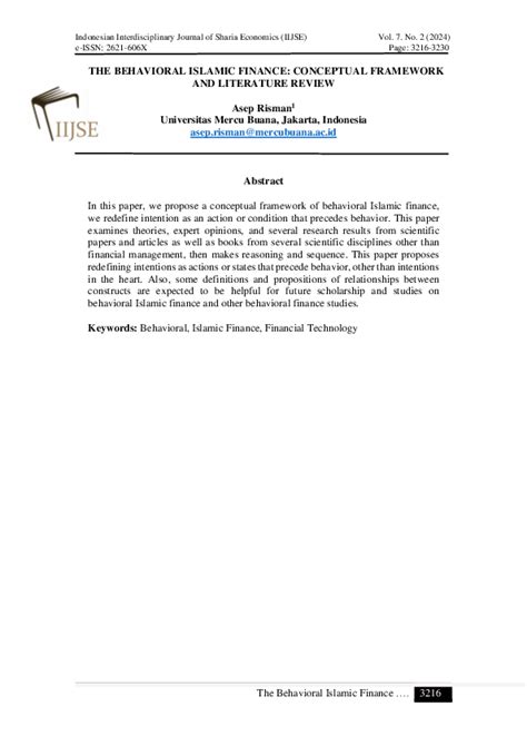Pdf The Behavioral Islamic Finance Conceptual Framework And