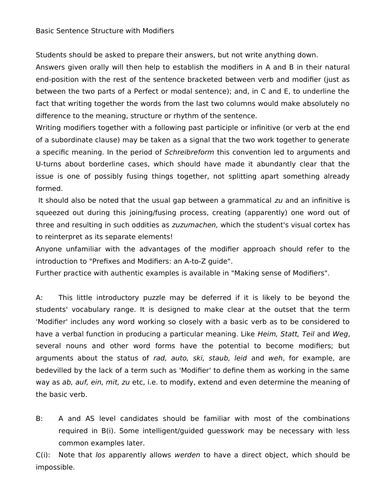 Basic Sentence Structure With Modifiers Teaching Resources