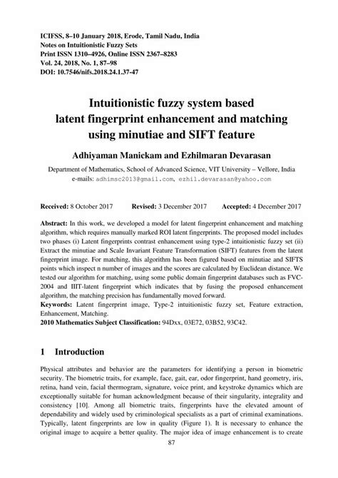 pdf intuitionistic fuzzy system based latent fingerprint latent