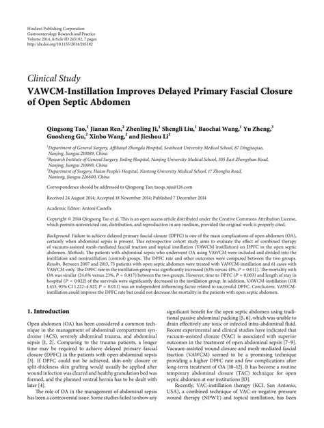 Solution Vawcm Instillation Improves Delayed Primary Fascial Closure Of Open Septic Abdomen