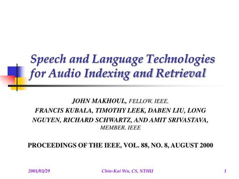 Ppt Speech And Language Technologies For Audio Indexing And Retrieval Powerpoint Presentation