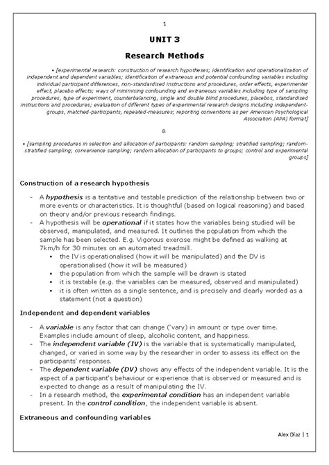 Research Methods Summary Notes Unit 3 Research Methods