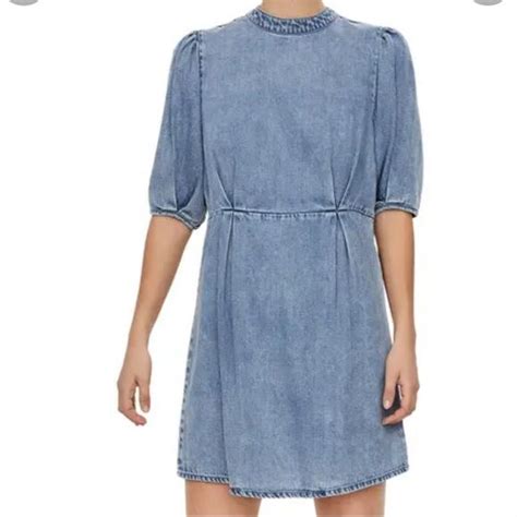 Aware By Vero Moda Berta Puff Sleeve Chambray Dress In Light Blue Denim Chambray Dress Light