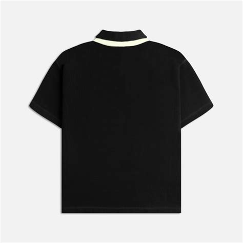 Double Neck Waffle Polo Shirts Black