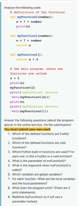 Solved Analyse The Following Code Definitions Of The