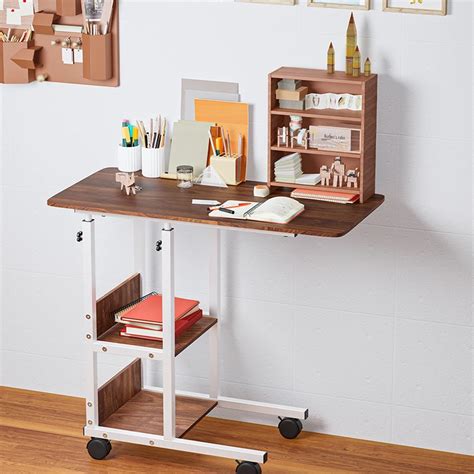 Jendeho 바퀴 달린 홈 오피스 책상 높이 조절 창의적인 Pc 노트북 스탠딩 노트북 카트 엔드 사이드 테이블 31x16 인치