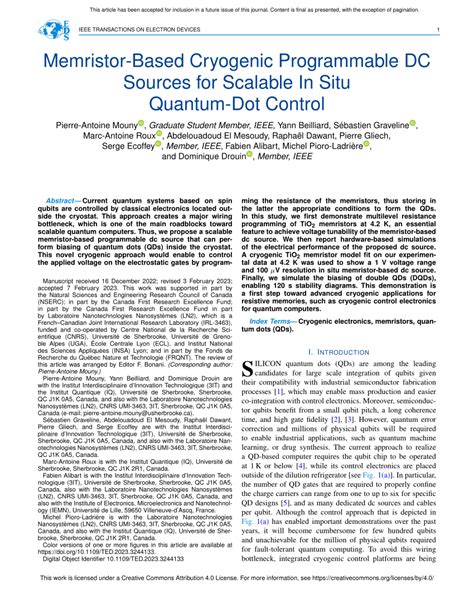Pdf Memristor Based Cryogenic Programmable Dc Sources For Scalable In Situ Quantum Dot Control