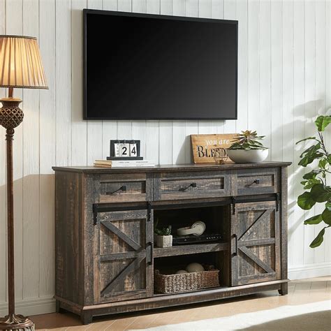 Jocisland Farmhouse Tv Stand With Sliding Barn Door And Drawer 59