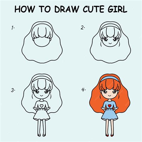 Premium Vector Step By Step To Draw A Cute Girl Drawing Tutorial A