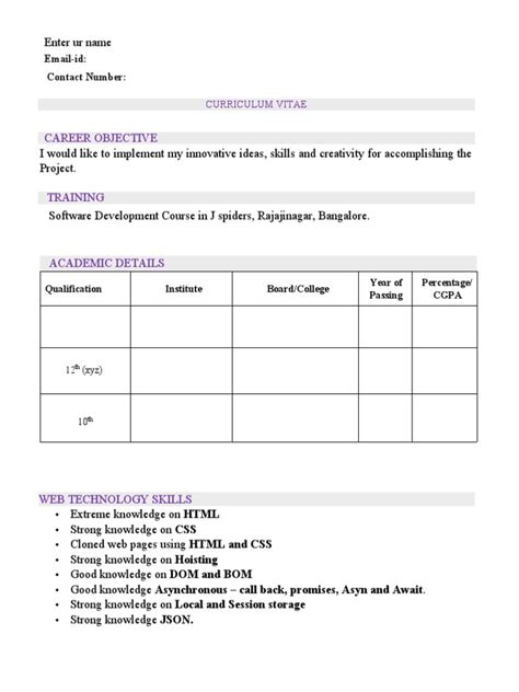 Resume Template Pdf Spring Framework Java Programming Language