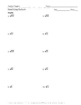 Practice Simplifying Radicals By Maura Anderson TPT