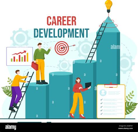 Career Development Vector Illustration With Ladder To Success And Growing Revenue On Improve Bar