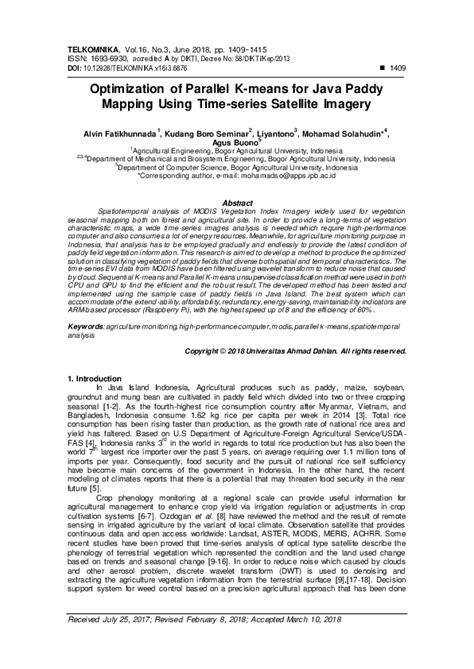 Pdf Optimization Of Parallel K Means For Java Paddy Mapping Using