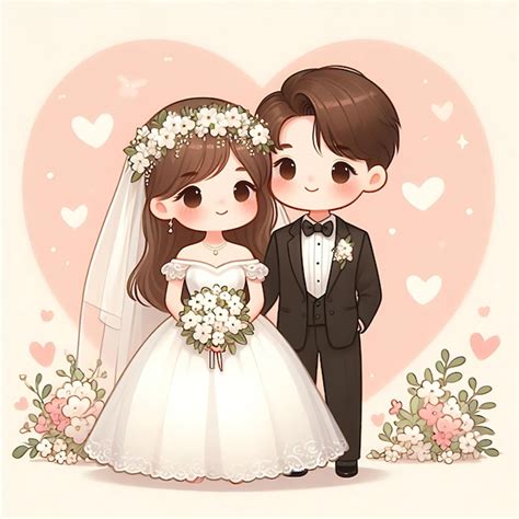 Cute Cartoon Wedding Couple Illustration Perfect For Invitations And