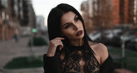 Download Wallpaper Girl Long Hair Dress Photo Model Lips Face