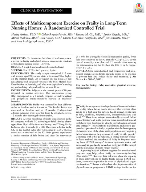 Pdf Effects Of Multicomponent Exercise On Frailty In Long‐term Nursing Homes A Randomized