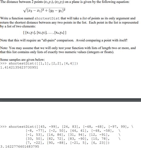 solved the distance between 2 points xi vi x2 y2 on a