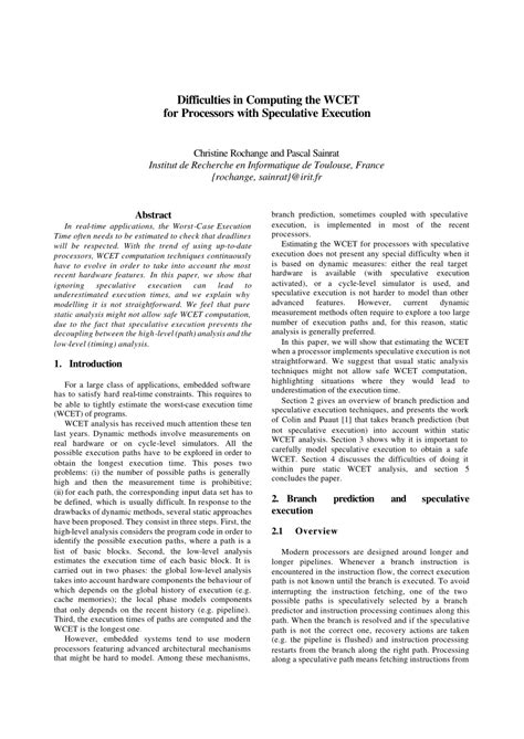 Pdf Difficulties In Computing The Wcet For Processors With