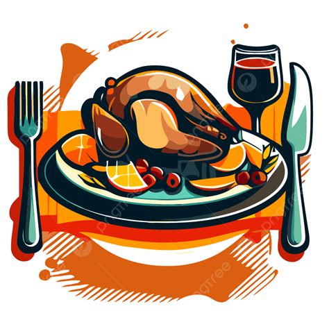 추수 감사절 오찬 벡터 스티커 클립 아트 칠면조 만화 추수 감사절 저녁 식사 접시 상표 클립 아트 Png 일러스트 및 벡터 에 대한 무료 다운로드 Pngtree