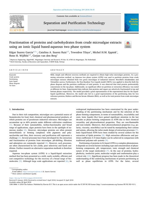 Fractionation Of Proteins And Carbohydrates From Crude Microalgae Extracts Using Abs Pdf