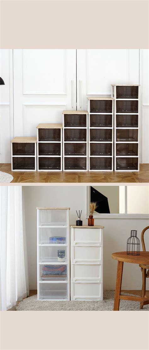 보노하우스 어반 우드상판 베이직 6단 플라스틱 서랍장 화이트투명