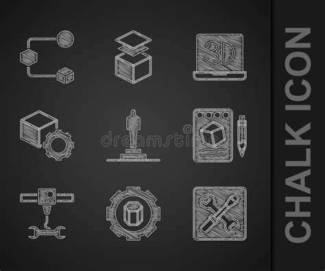 Set 3d Printer Model Setting Sketch On Paper Wrench Spanner