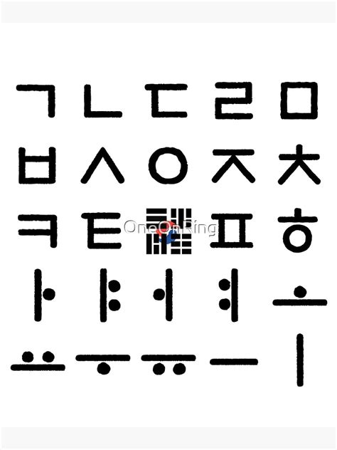 Póster Matriz Hangul Del Alfabeto Coreano Con El Símbolo De La Bandera