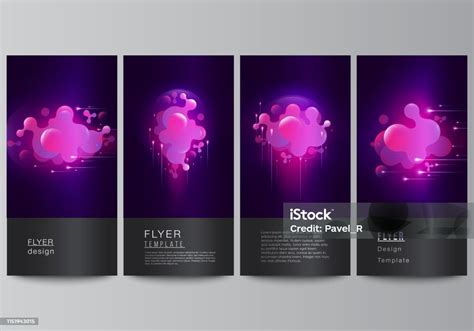 전단지 배너 디자인 템플릿의 편집 가능한 레이아웃의 최소한의 벡터 일러스트 유체 그라데이션 액체 핑크 컬러 기하학적 요소와 검정색 배경입니다 0명에 대한 스톡 벡터 아트 및