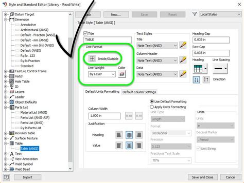 add parts list border line format settings autodesk community