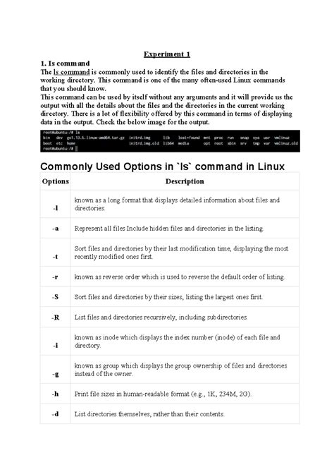Linux Lab Manual Lab Work Experiment 1 1 Is Command The Ls Command
