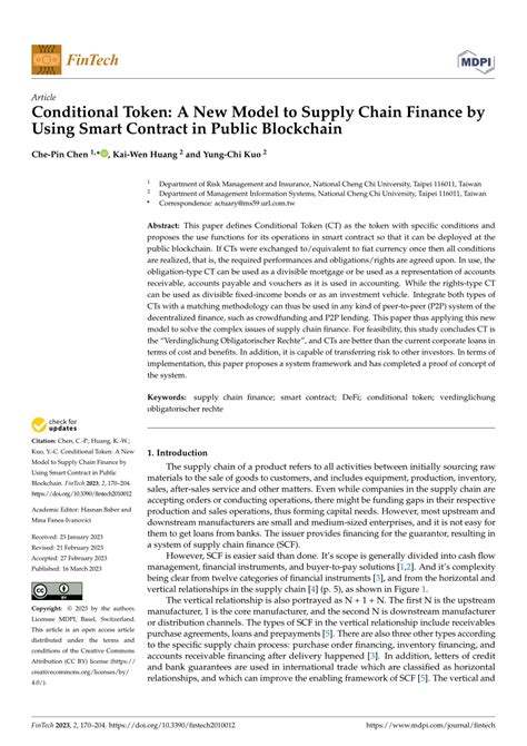 Pdf Conditional Token A New Model To Supply Chain Finance By Using Smart Contract In Public