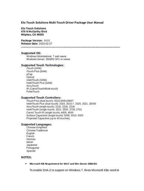 Elo Multi Touch Driver Version 901 Release Date June 20 Doc