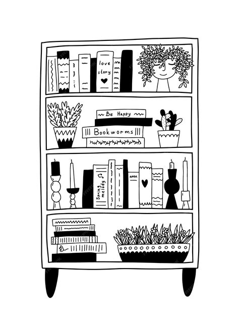 Premium Vector Hand Drawn Doodle Bookshelf Isolated Vector Bookshelf Sketch With Books And