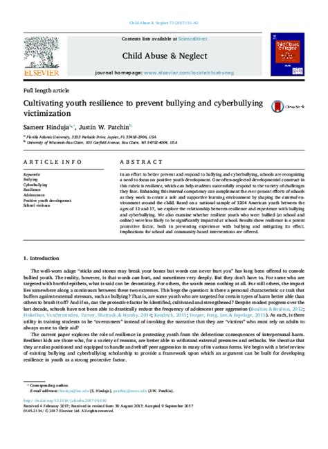 Pdf Cultivating Youth Resilience To Prevent Bullying And