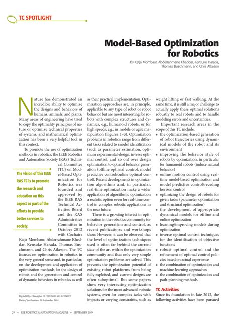 Pdf Model Based Optimization For Robotics Tc Spotlight