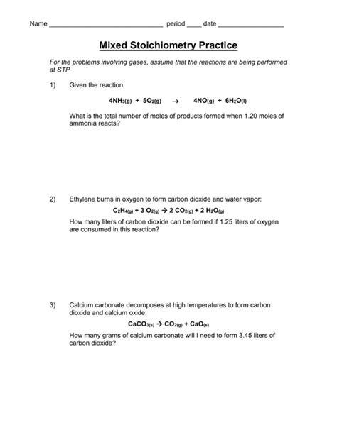 Stoichiometry Practice Worksheet Mole And Mass Conversions