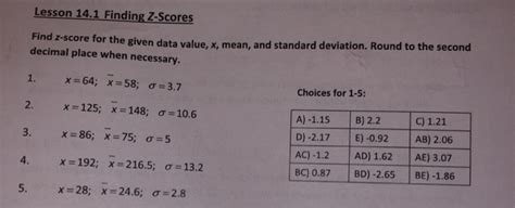 Solved Lesson 14 1 Finding Z Scores Find Z Score For The Chegg Com