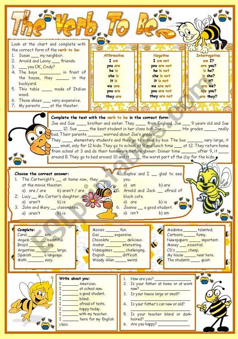 the verb to be e reading grammar chart exercises 6 tasks bandw version teacher s