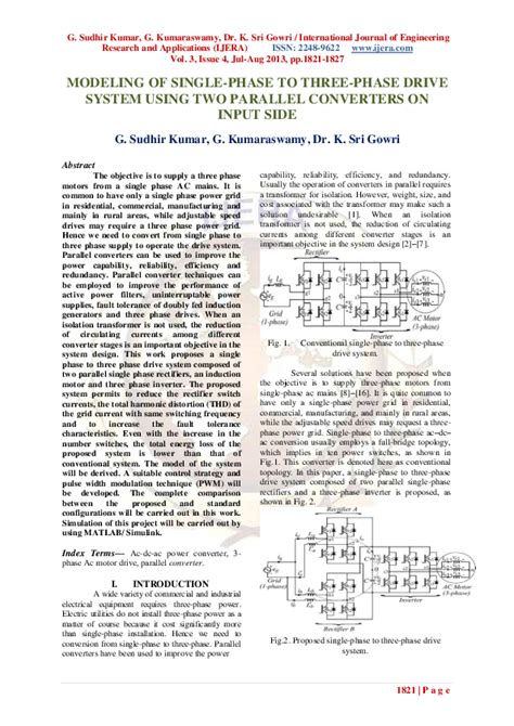 Pdf Modeling Of Single Phase To Three Phase Drive System Using Two