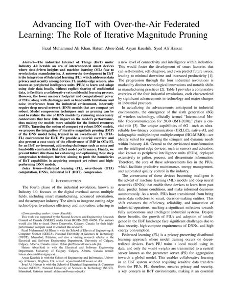 Pdf Advancing Iiot With Over The Air Federated Learning The Role Of Iterative Magnitude Pruning